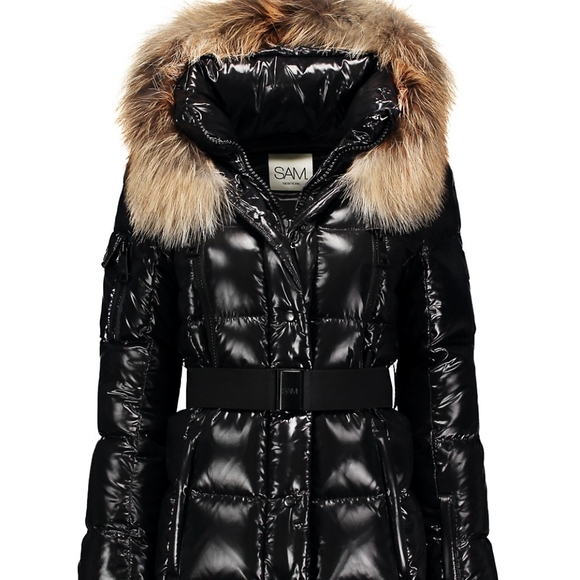 Jackets & Coats | Sam Millennium Fox Furtrim Belted Down Puffer Jacket ...